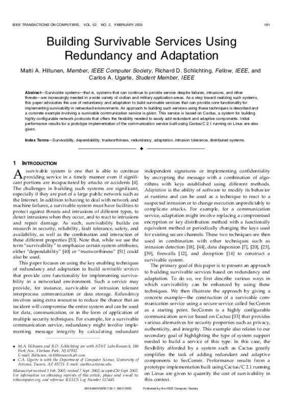(PDF) Building survivable services using redundancy and adaptation