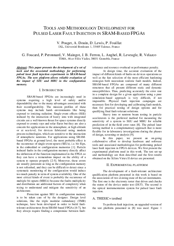 (PDF) Tools and methodology development for pulsed laser fault injection in SRAM-based FPGAs