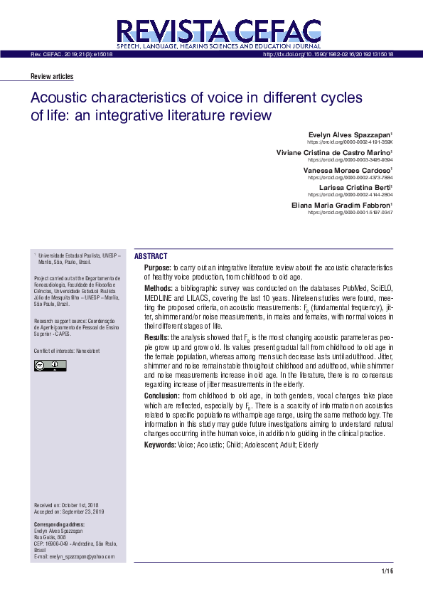 (PDF) Acoustic characteristics of voice in different cycles of life: an ...