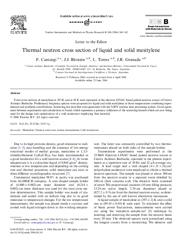 (PDF) Thermal neutron cross section of liquid and solid mesitylene