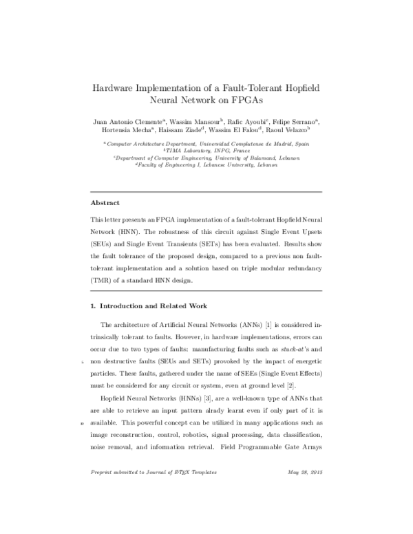 (PDF) FPGA-Based Fault-Tolerant Hopfield Network