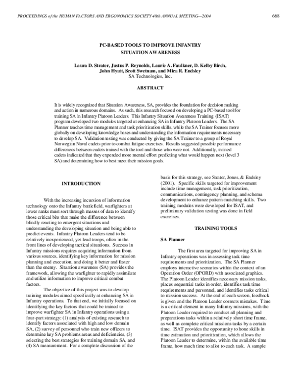 (PDF) PC-based tools to improve infantry situation awareness | Laura ...