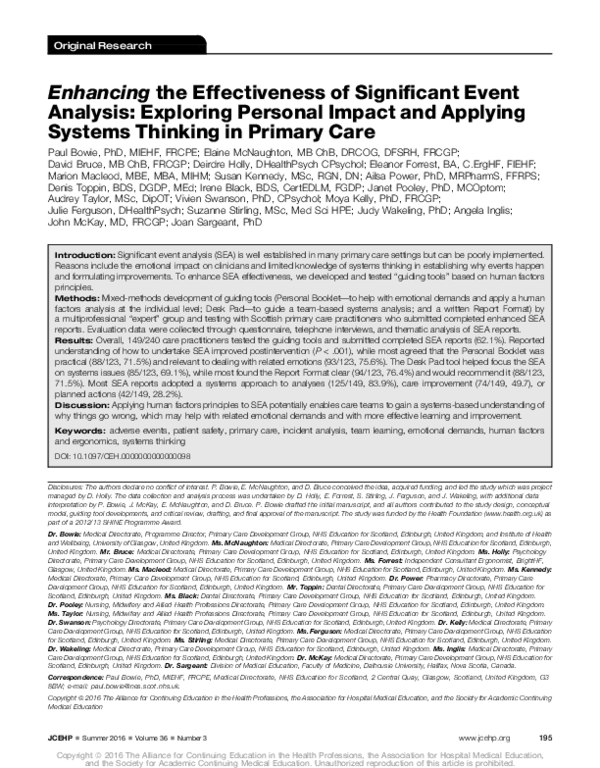 (PDF) Enhancing the Effectiveness of Significant Event Analysis