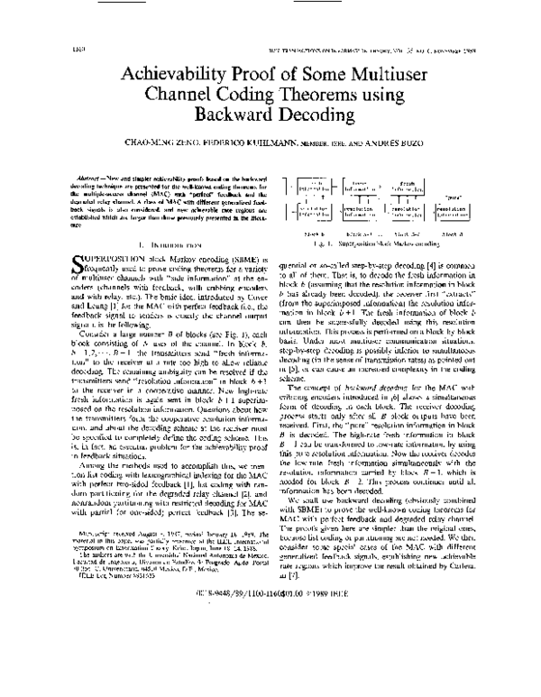 (PDF) Achievability proof of some multiuser channel coding theorems using backward decoding