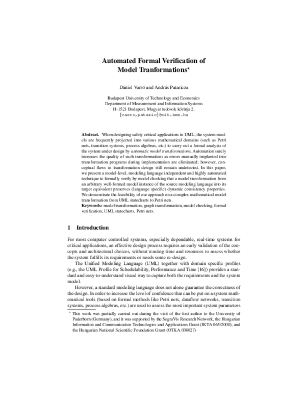Pdf Formal Verification Of Model Transformations An Automated Framework László Lengyel