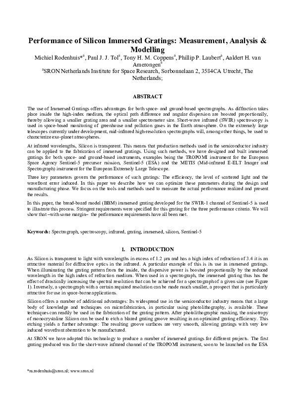 Pdf Performance Of Silicon Immersed Gratings Measurement Analysis And Modeling