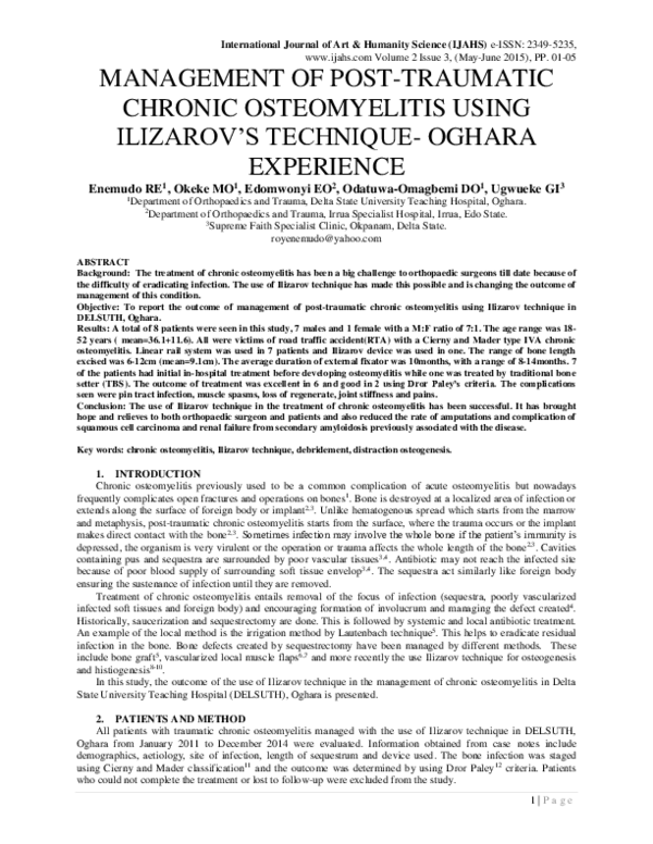 (PDF) Management of Post-Traumatic Chronic Osteomyelitis Using Ilizarov ...