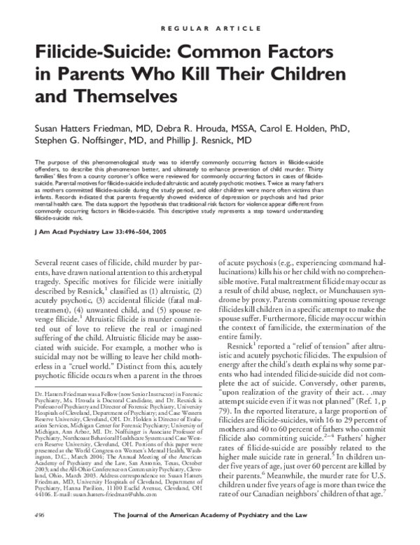 (PDF) Filicide-suicide: common factors in parents who kill their ...
