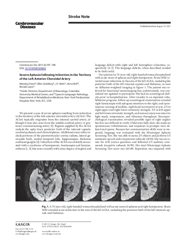 (PDF) Severe Aphasia following Infarction in the Territory of the Left ...