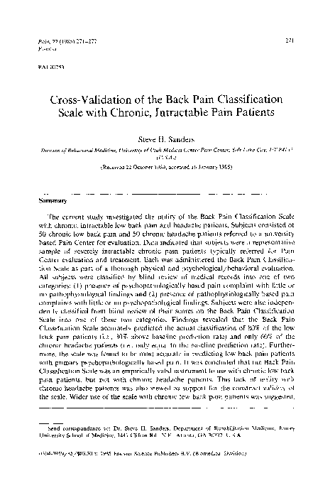 (PDF) Cross-validation of the back pain classification scale with ...
