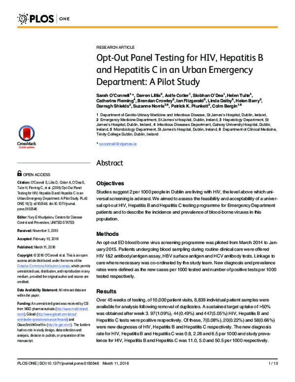(PDF) Opt-Out Panel Testing for HIV, Hepatitis B and Hepatitis C in an ...