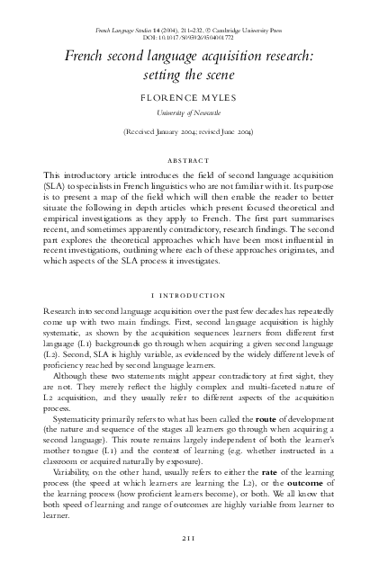 (PDF) French second language acquisition research: setting the scene