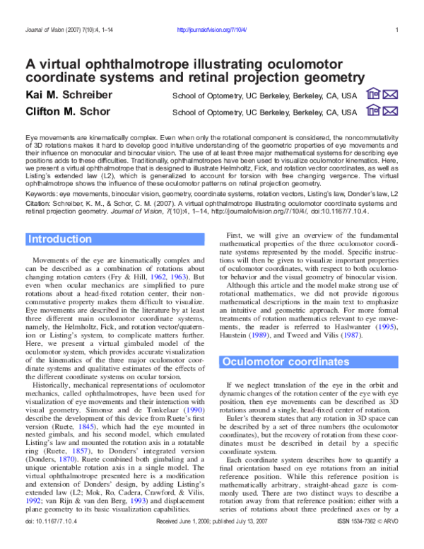 (PDF) A virtual ophthalmotrope illustrating oculomotor coordinate ...