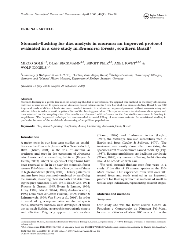 (PDF) Stomach-flushing for diet analysis in anurans: an improved ...
