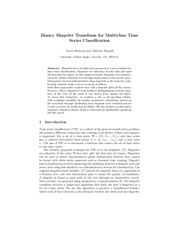 Pdf Binary Shapelet Transform For Multiclass Time Series Classification