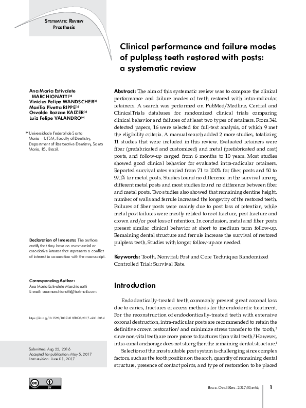 (PDF) Clinical performance and failure modes of pulpless teeth restored ...