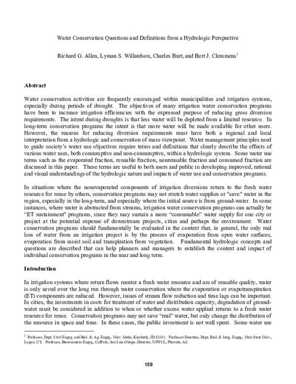 (PDF) Water Conservation Questions and Definitions from a Hydrologic ...