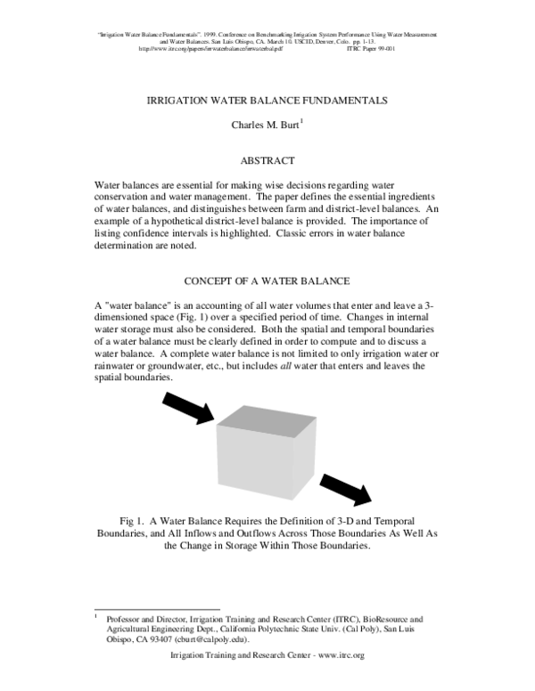 (PDF) Irrigation Water Balance Fundamentals