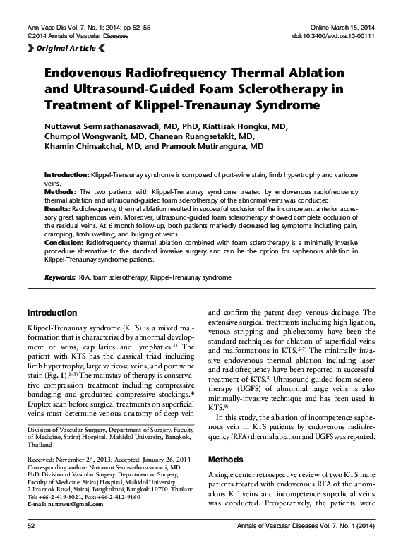 (PDF) Endovenous Radiofrequency Thermal Ablation and Ultrasound-Guided ...