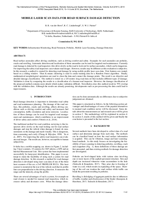 (PDF) Mobile Laser Scan Data for Road Surface Damage Detection (PDF) Mobile Laser Scan Data for Road Surface Damage Detection