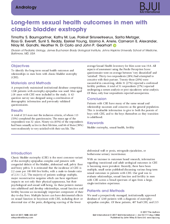 (PDF) Long-term sexual health outcomes in men with classic bladder ...