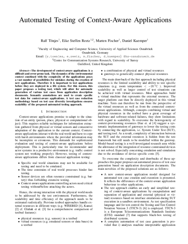 Pdf Automated Testing Of Context Aware Applications Eike Reetz