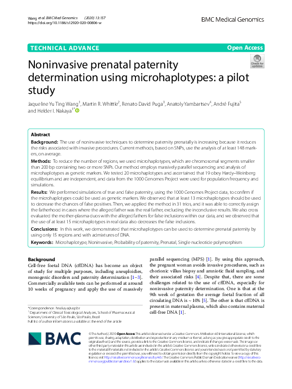 (PDF) Noninvasive prenatal paternity determination using ...