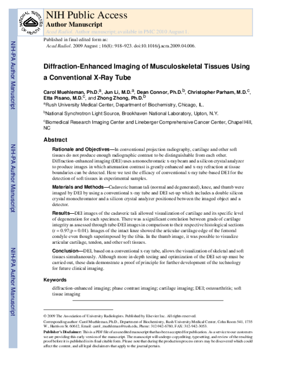 (PDF) Diffraction-Enhanced Imaging of Musculoskeletal Tissues Using a ...