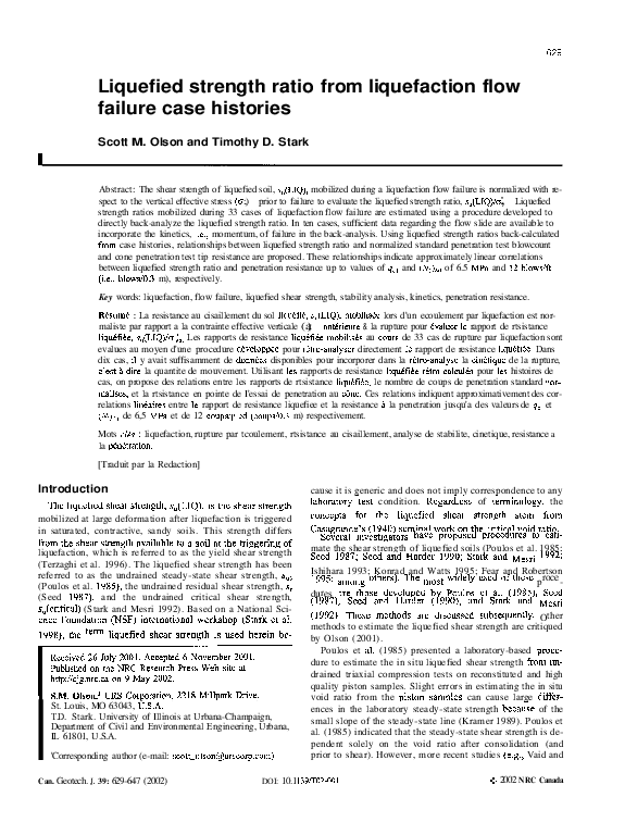 (PDF) Liquefied strength ratio from liquefaction flow failure case ...