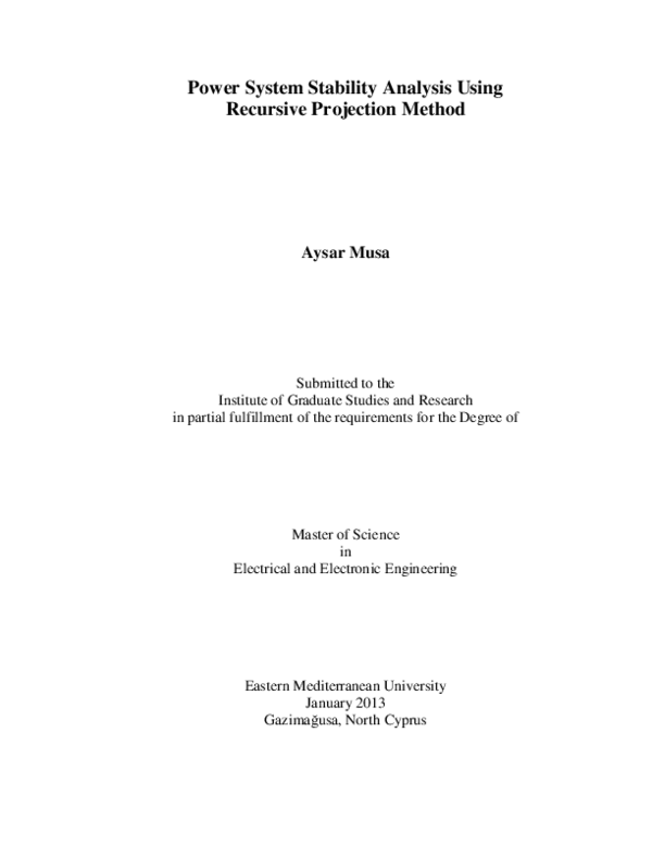 (PDF) Power System Stability Analysis Using Recursive Projection Method