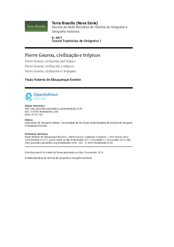 (PDF) Pierre Gourou, civilização e trópicos