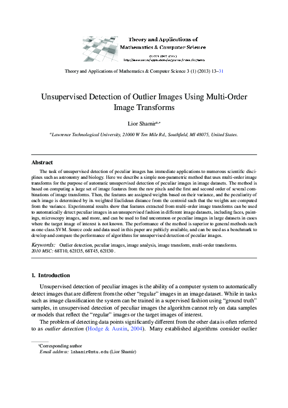 Pdf Unsupervised Detection Of Outlier Images Using Multi Order Image Transforms
