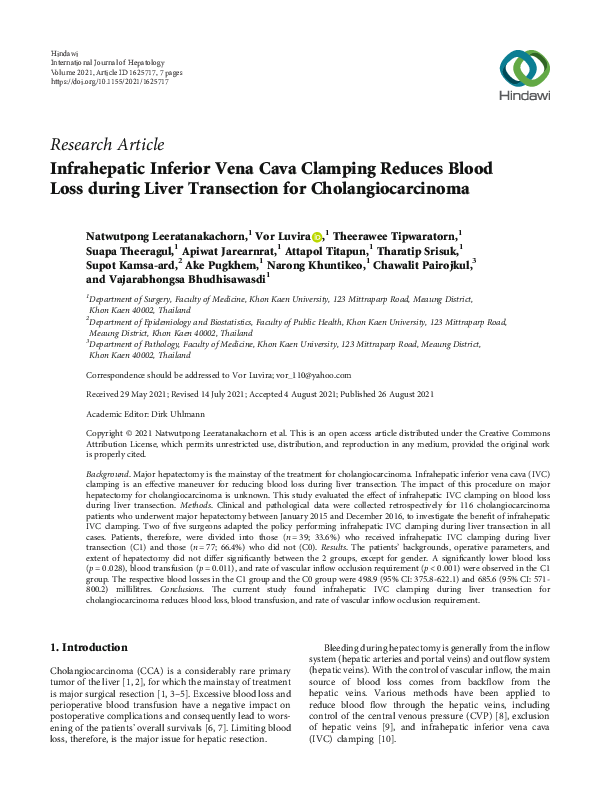 (PDF) Infrahepatic Inferior Vena Cava Clamping Reduces Blood Loss ...