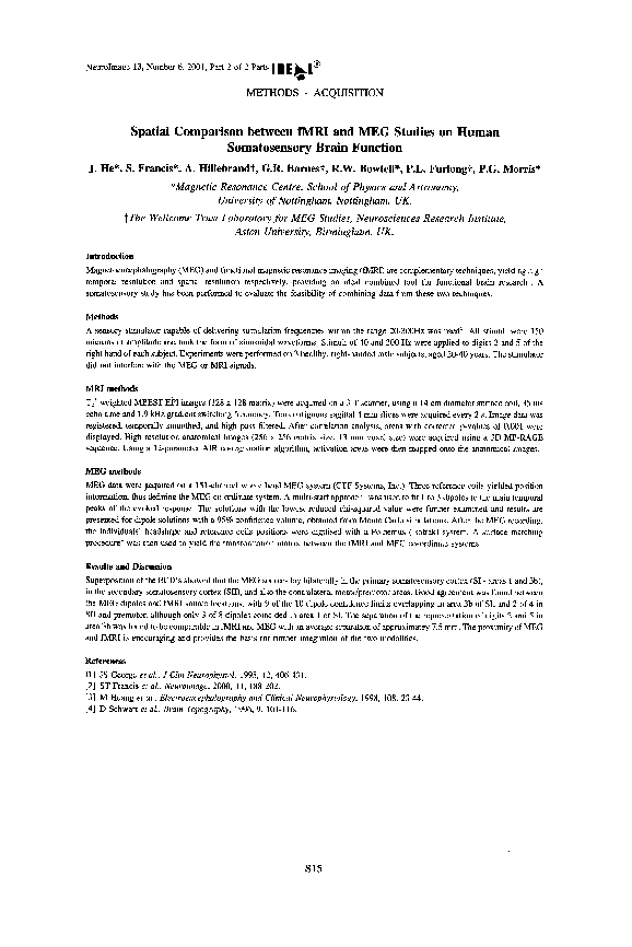 (PDF) Spatial comparison between fMRI and MEG studies on human ...