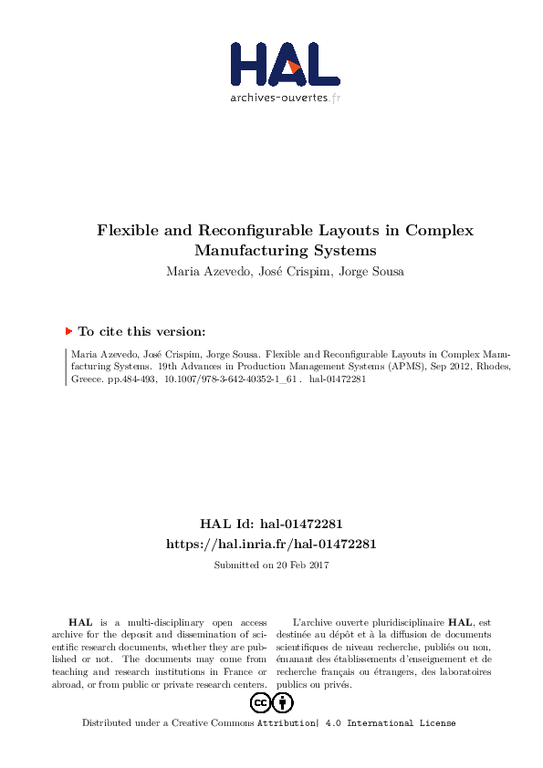 (PDF) Flexible and Reconfigurable Layouts in Complex Manufacturing Systems