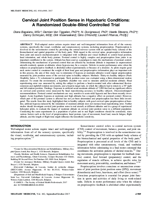 (PDF) Cervical Joint Position Sense in Hypobaric Conditions: A ...