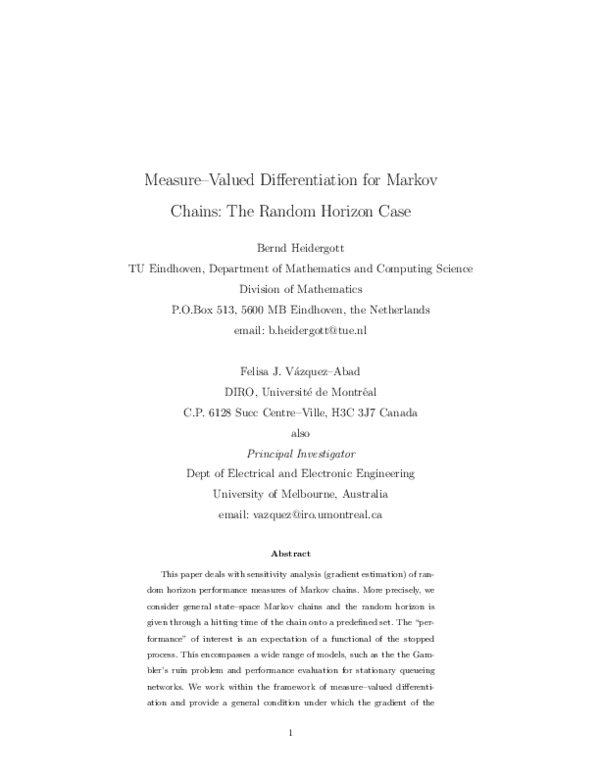 (PDF) Measure-Valued Differentiation for Markov Chains