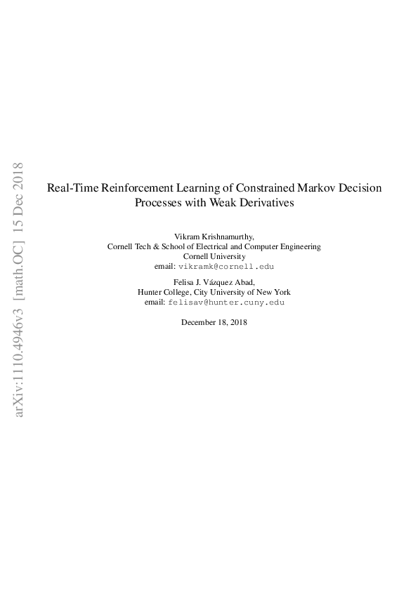 Pdf Gradient Based Policy Optimization Of Constrained Markov Decision Processes