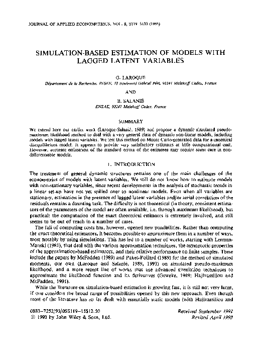 Pdf Simulation Based Estimation Of Models With Lagged Latent Variables