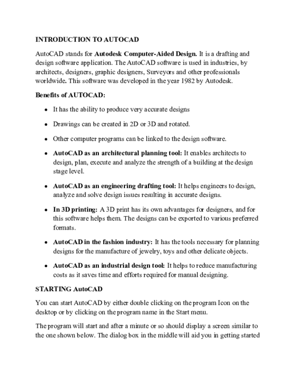 (DOC) INTRODUCTION TO AutoCAD note