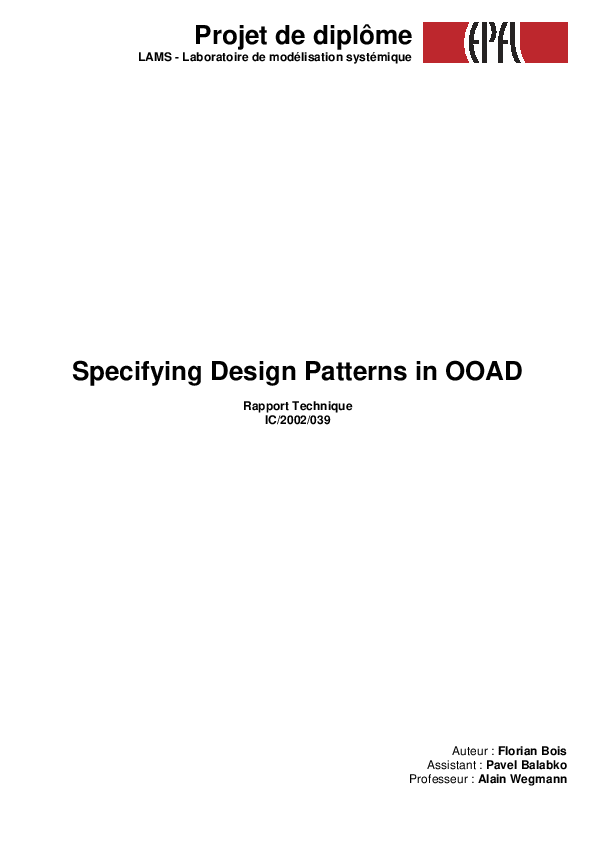 (PDF) Specifying Design Patterns in OOAD