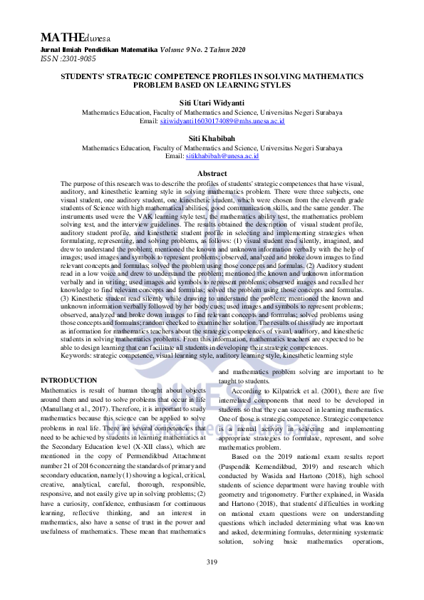 (PDF) Students’ Strategic Competence Profiles in Solving Mathematics ...