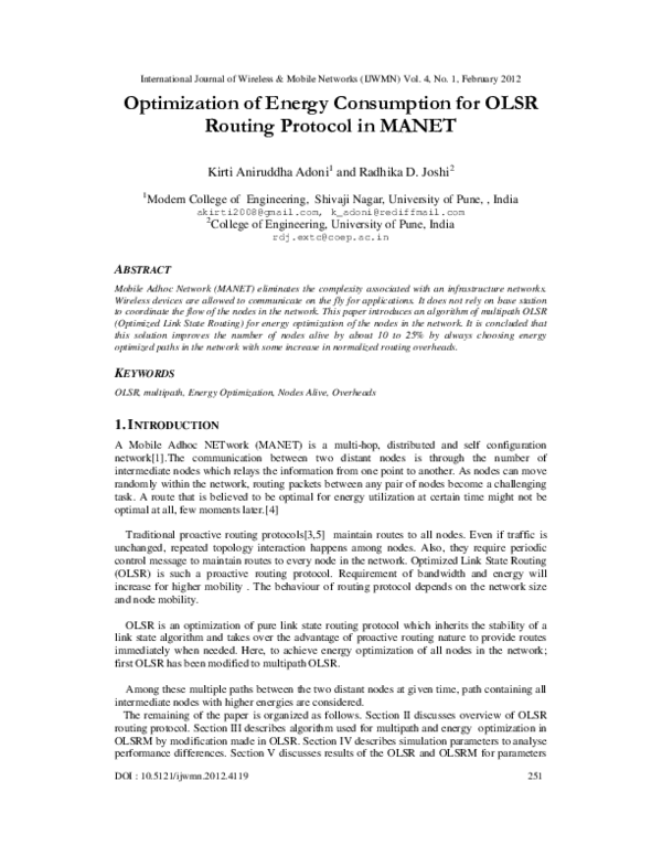 Pdf Optimization Of Energy Consumption For Olsr Routing Protocol In