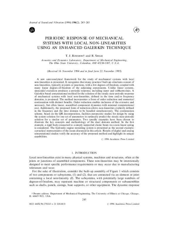 (PDF) Periodic Response of Mechanical Systems with Local Non-Linearities Using an Enhanced ...