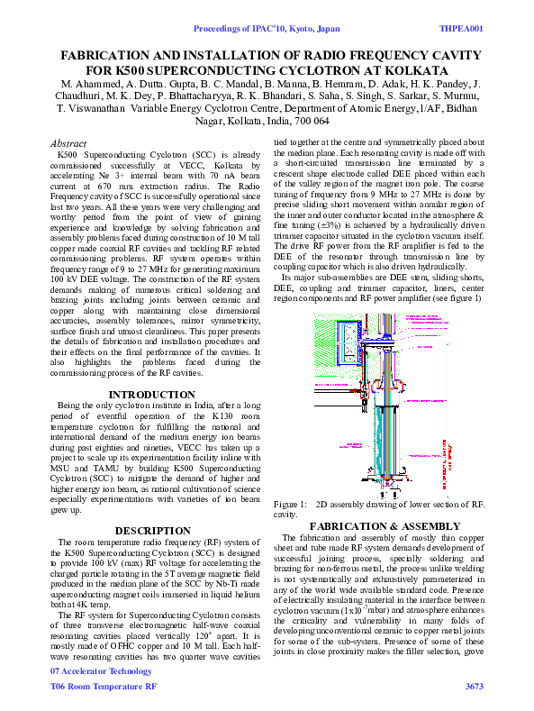 (PDF) Fabrication and Installation of Radio Frequency Cavity for K500 Superconducting Cyclotron ...