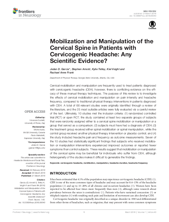 (PDF) Mobilization and Manipulation of the Cervical Spine in Patients ...
