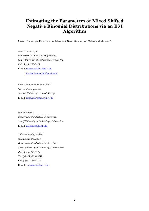(PDF) Estimating the Parameters of Mixed Shifted Negative Binomial Distributions via an EM Algorithm