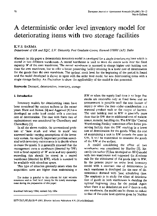 (PDF) A deterministic order level inventory model for deteriorating items with two storage ...