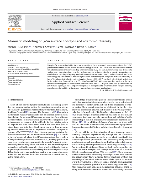 (PDF) Atomistic modeling of β-Sn surface energies and adatom diffusivity