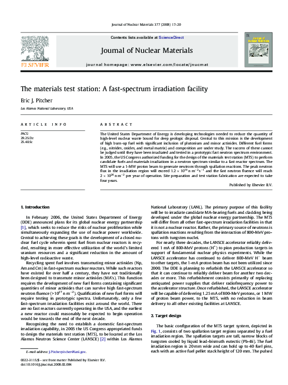 (PDF) The materials test station: A fast-spectrum irradiation facility